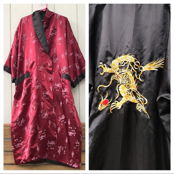 Vintage | Intimates & Sleepwear | Vintage Reversible Satin Dragon Robe ...